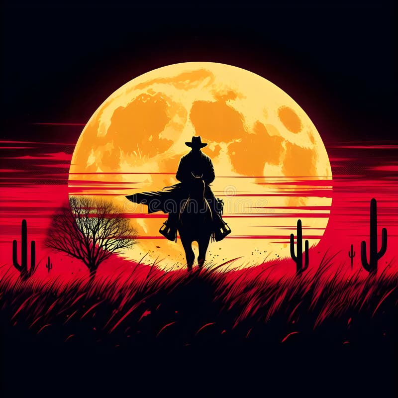 Image of a Someone Riding Off into the Distance, Yellow Moon,sunset ...