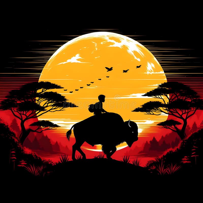 Image of a Someone Riding Off into the Distance, Yellow Moon,sunset ...