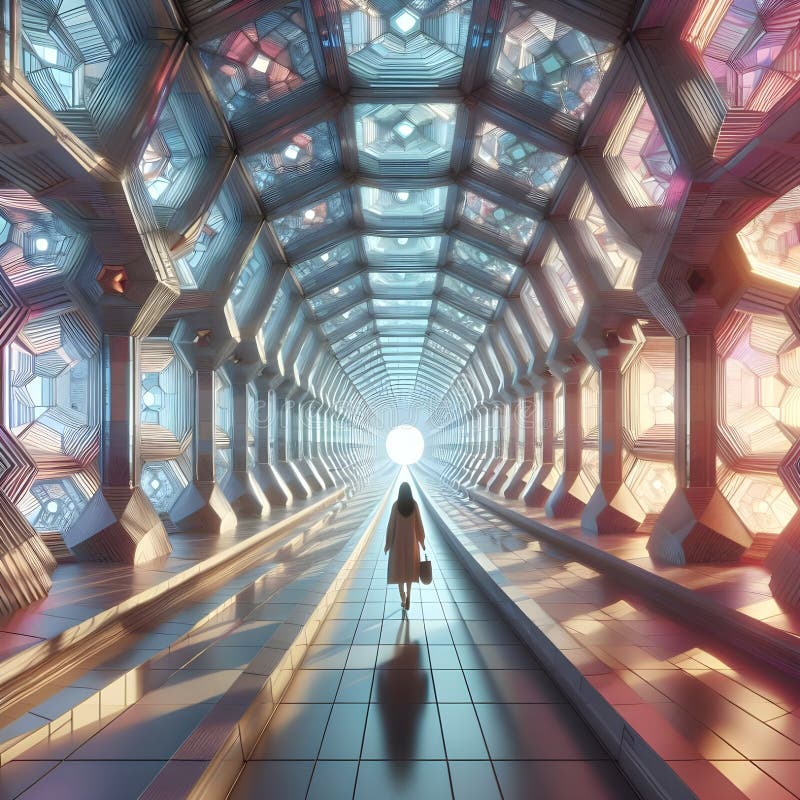 Image of a Someone Stand in the Endless Passage through the Long Tunnel ...