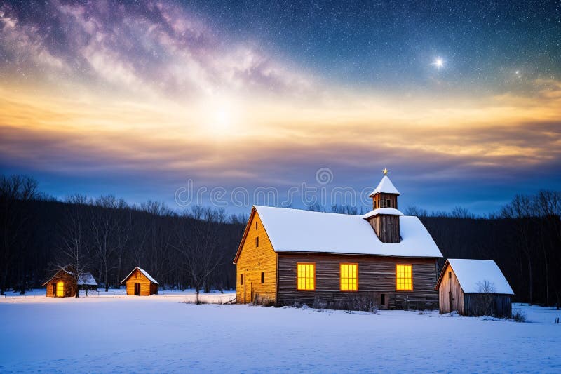 Something is Bright in the Sky Over a Barn. Stock Illustration ...