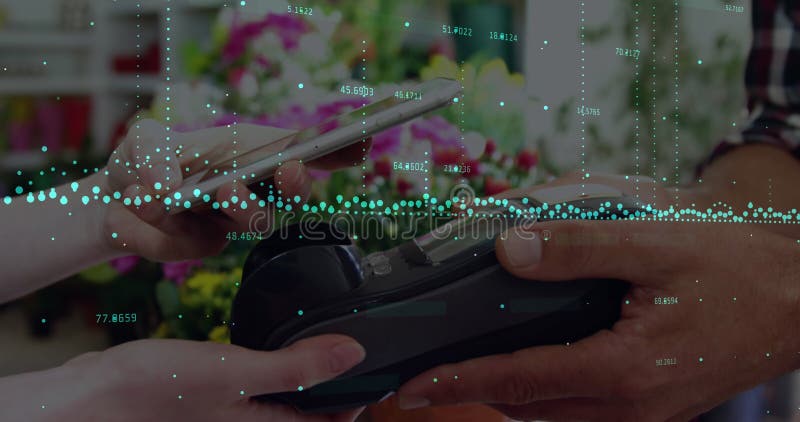 Image of Soundwaves with Numbers Over Cropped Hands Scanning Qr Code ...