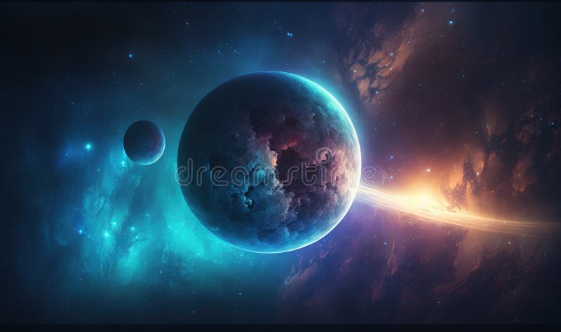 An Image of a Space Scene with a Planet and a Star Stock Illustration ...