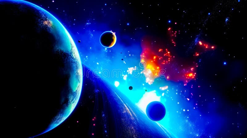 Image of Space Scene with Planets in the Foreground and Stars in the ...