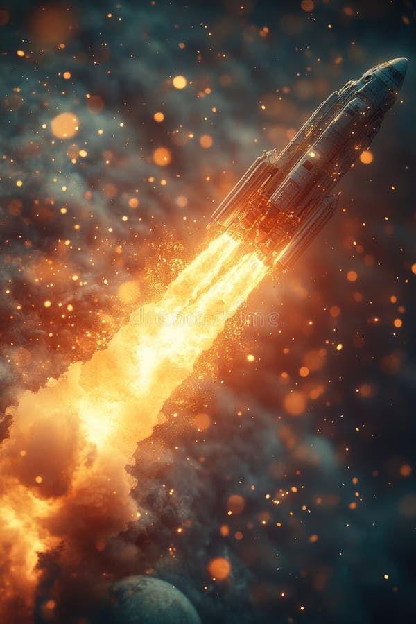 Image of a Space Shuttle Soaring through the Sky with Smoke and Flames ...