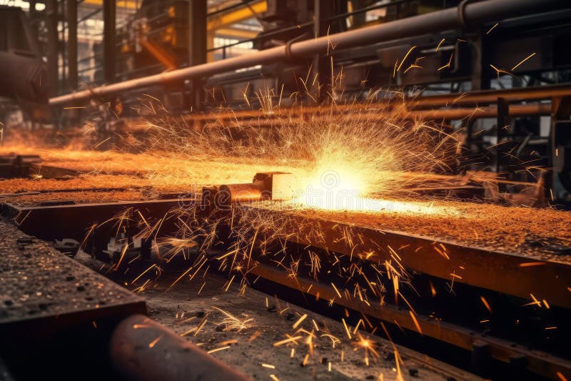 Image of Sparks Flying during the Steel Fabrication Process, Capturing ...
