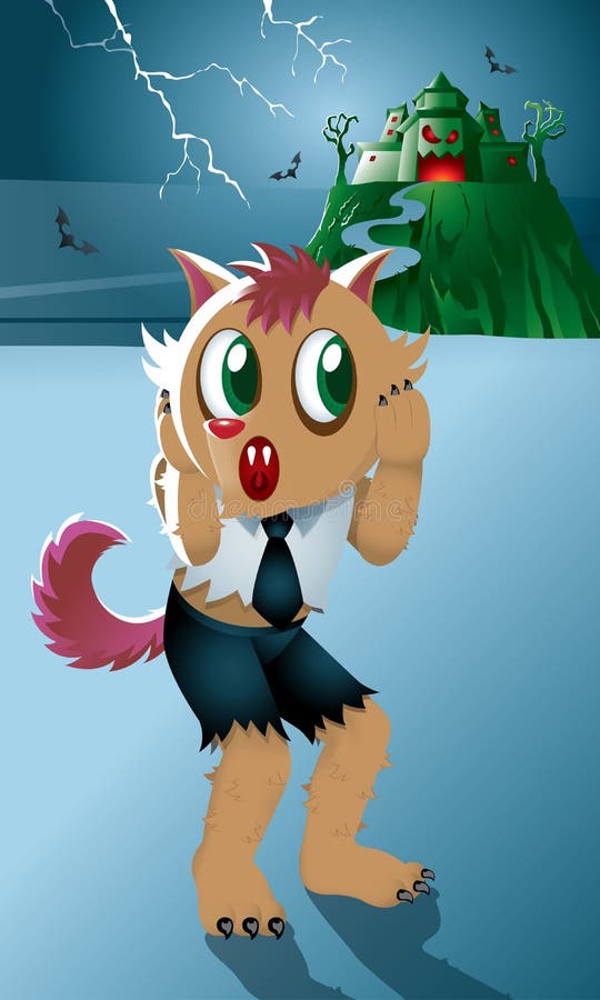 A Cute Wolfman with a Haunted Castle Stock Illustration - Illustration ...