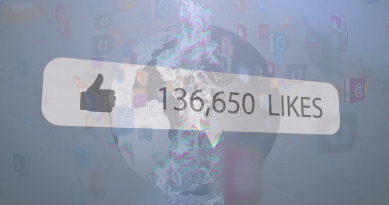 Image of Speech Bubble with Number of Like Increasing Over Globe, Logos ...