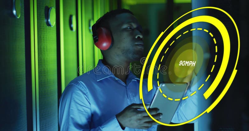 Image of Speed Gauge Over African American Male it Engineer by Computer ...