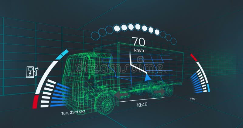 Image of Speedometer Data Processing Over 3d Truck Drawing Stock ...