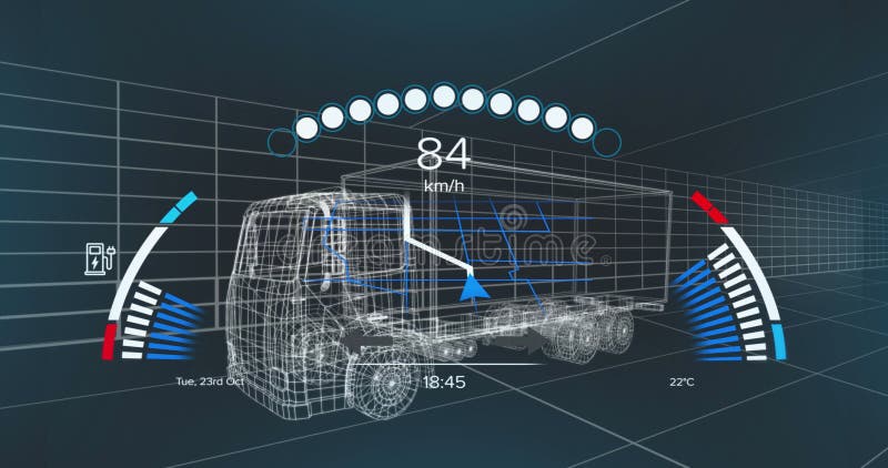 Image of Speedometer Data Processing Over 3d Truck Drawing Stock ...