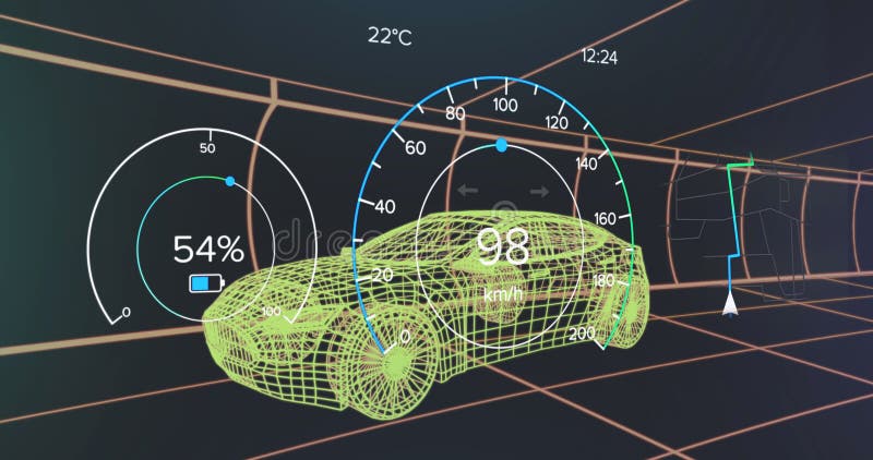 Image of Speedometer, Gps and Charge Status Data on Vehicle Interface ...