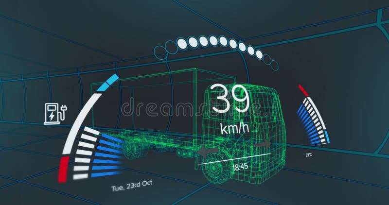 Image of Speedometer, Gps and Charge Status Data on Vehicle Interface ...