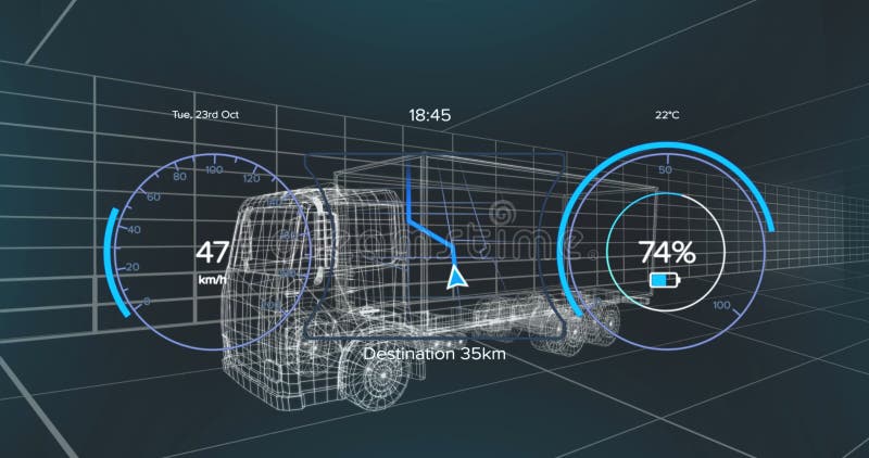 Image of Speedometer, Gps and Charge Status Data on Vehicle Interface ...