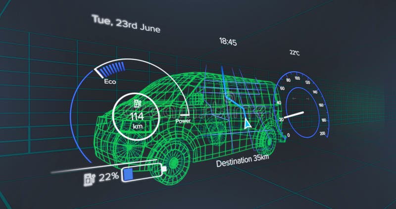 Image of Speedometer, Gps and Charge Status Data on Vehicle Interface ...