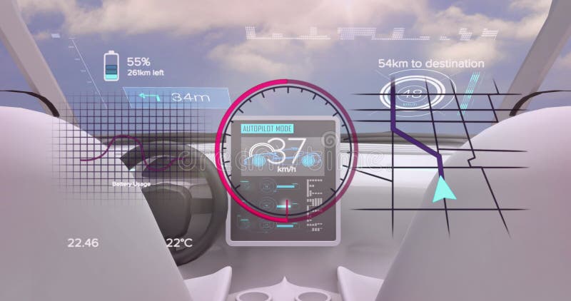 Image of Speedometer, Gps and Status Data Interface, Over Self Driving ...