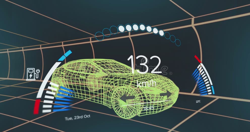 Image of Speedometer Interface Over 3d Car Model Moving in Seamless ...