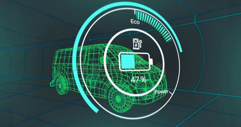 Image of Speedometer Over 3d Model of a Van Moving Against Blue ...