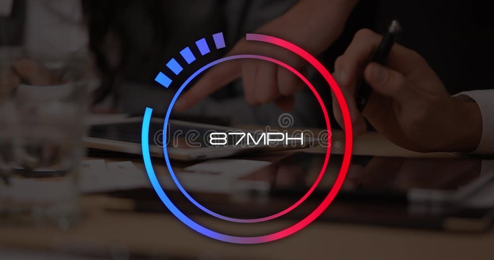 Image of Speedometer Over Hands of Biracial Man Using Tablet Stock ...