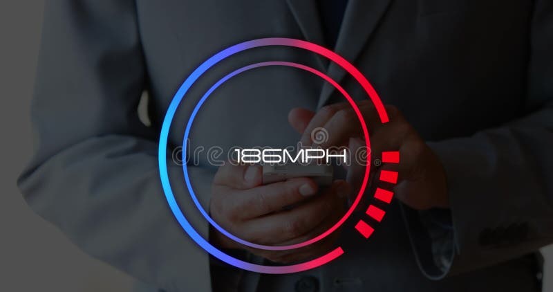 Image of Speedometer Over Hands of Caucasisn Man Using Smartphone Stock ...