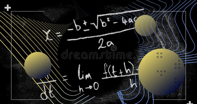 Image of Spheres and Math Formulas on Black Background Stock Image ...