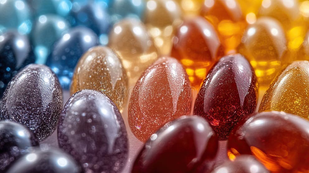 Colorful Glowing Spherical Objects Arranged in a Grid, Each with Unique ...