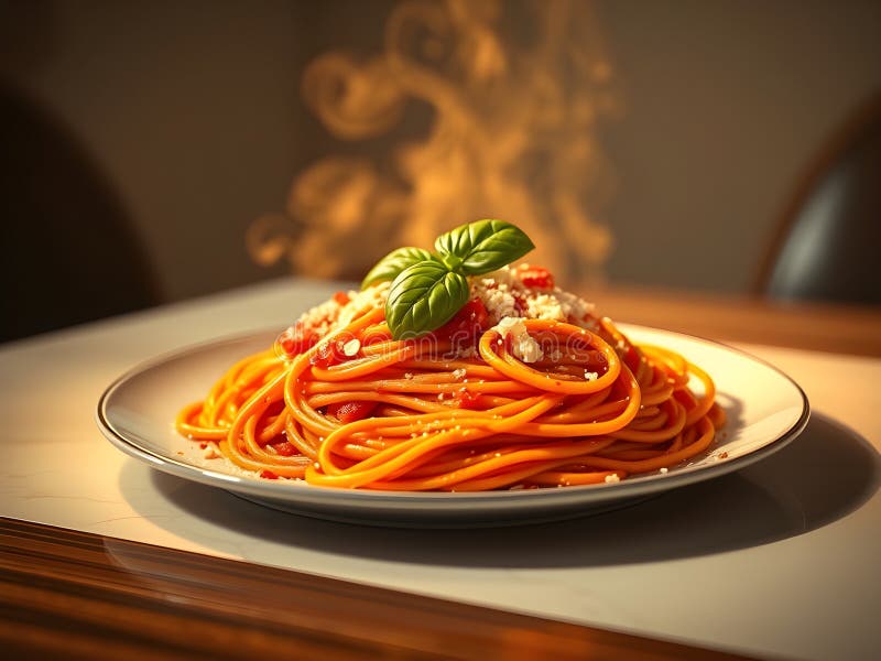 Spicy Spaghetti Food on the Dish and Clean Table, Generative AI ...