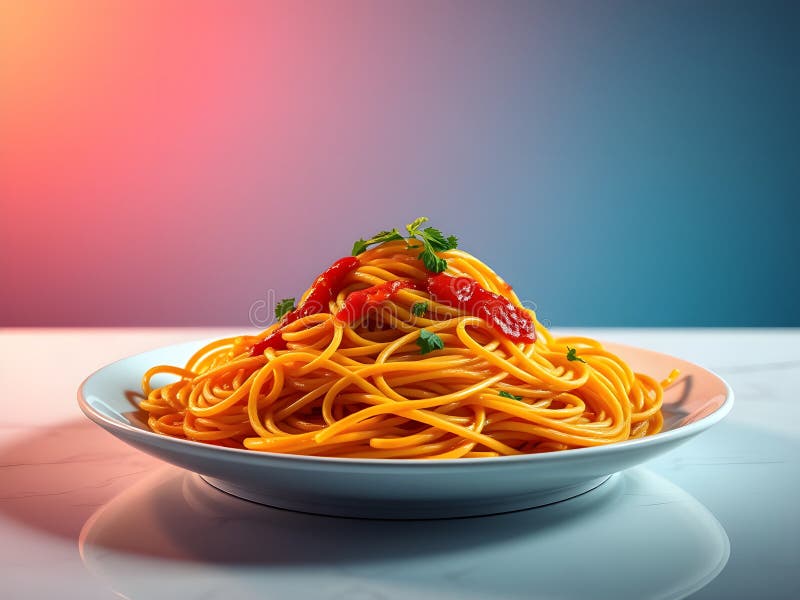 Spicy Spaghetti Food on the Dish and Clean Table, Generative AI ...