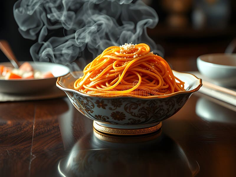 Spicy Spaghetti Food on the Dish and Clean Table, Generative AI ...