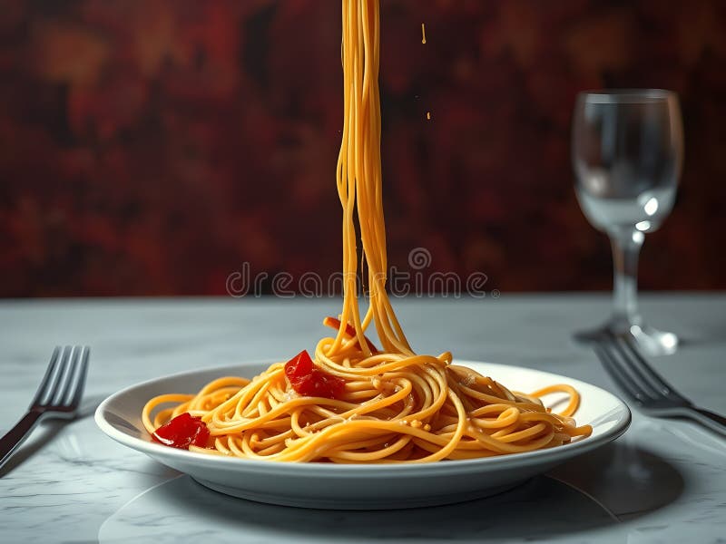 Spicy Spaghetti Food on the Dish and Clean Table, Generative AI ...