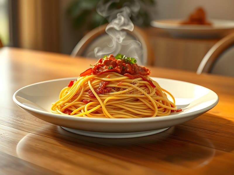 Spicy Spaghetti Food on the Dish and Clean Table, Generative AI ...