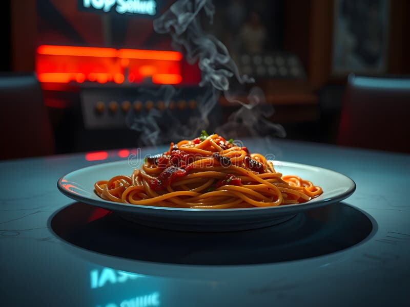 Spicy Spaghetti Food on the Dish and Clean Table, Generative AI ...