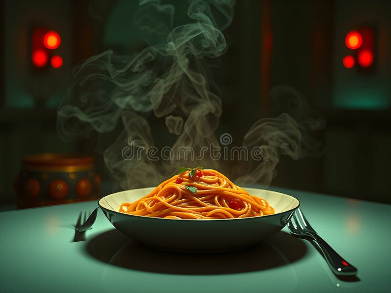 Spicy Spaghetti Food on the Dish and Clean Table, Generative AI ...