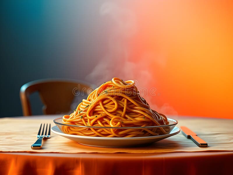 Spicy Spaghetti Food on the Dish and Clean Table, Generative AI ...