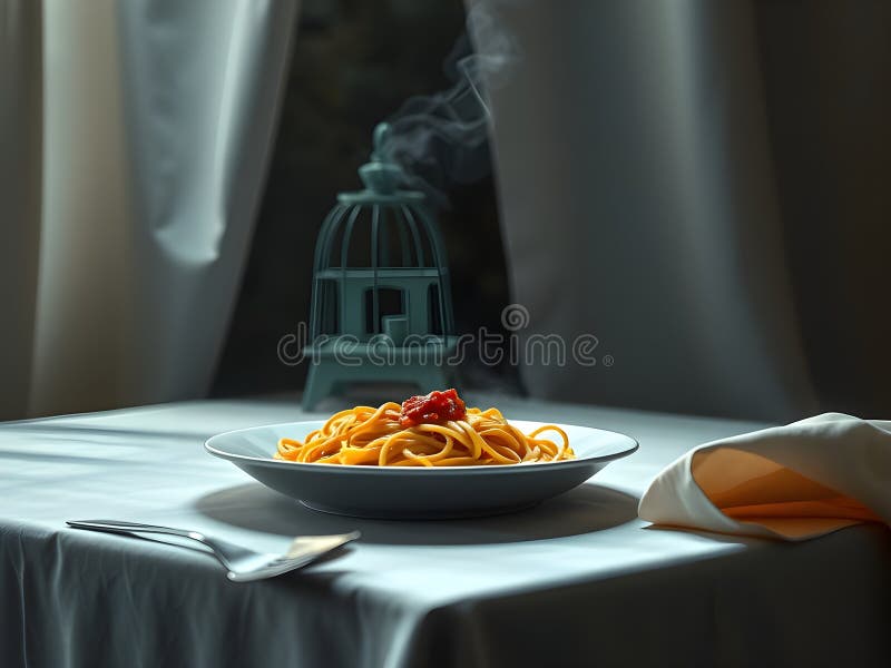 Spicy Spaghetti Food on the Dish and Clean Table, Generative AI ...