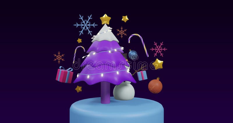 Image of Spinning Christmas Tree and Decorations on Black Background ...