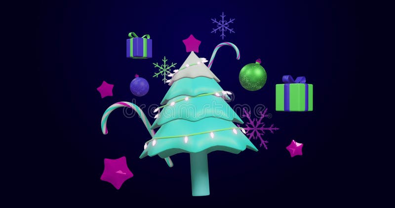 Image of Spinning Christmas Tree and Decorations on Black Background ...