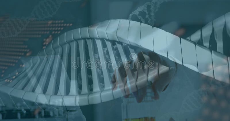 Image of Spinning Dna Strand an Data Processing Over Caucasian ...