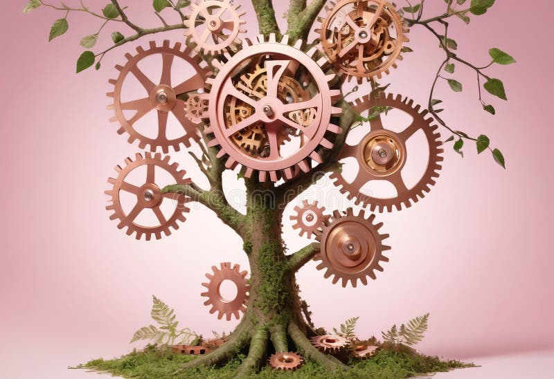 Image of Spinning Gears Leading To a Growing Tree Stock Illustration ...