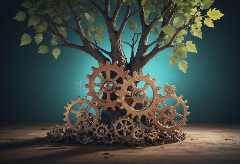 Image of Spinning Gears Leading To a Growing Tree Stock Illustration ...