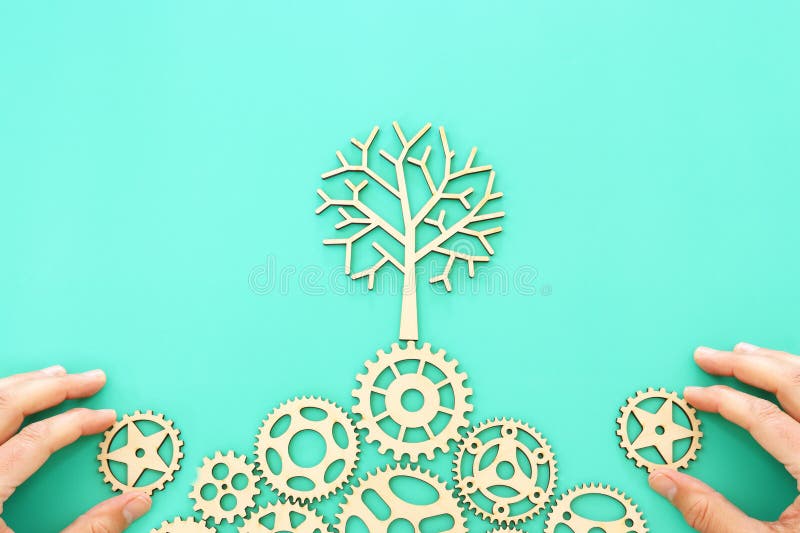 Image of Spinning Gears Leading To a Growing Tree. Concept of ...