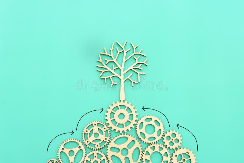 Image of Spinning Gears Leading To a Growing Tree. Concept of ...