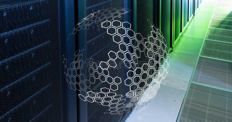 Image of Spinning Globe Against Computer Server Room Stock Image ...