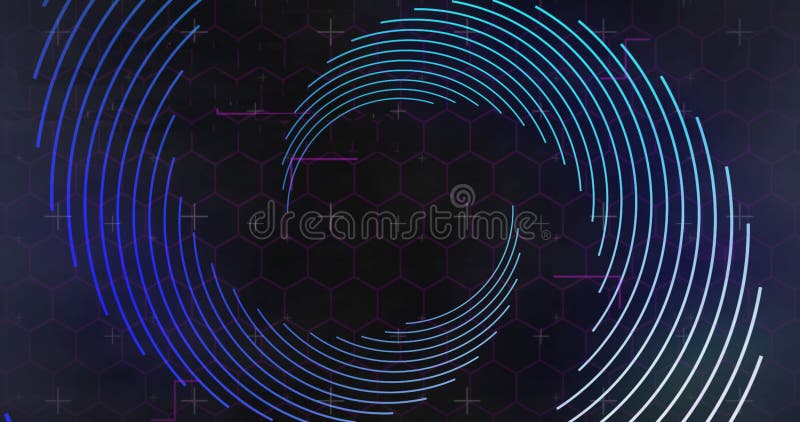 Image of Spinning Lines Over Hexagons on Black Background Stock ...