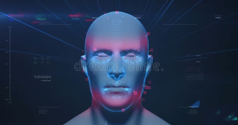 Image of Spinning Model of Human Head and Data Processing on Interface ...