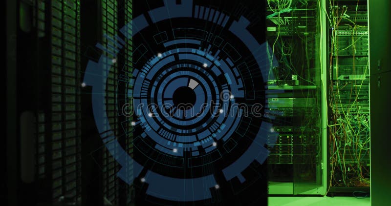 Image of Spinning Round Scanners Against Computer Server Room Stock ...