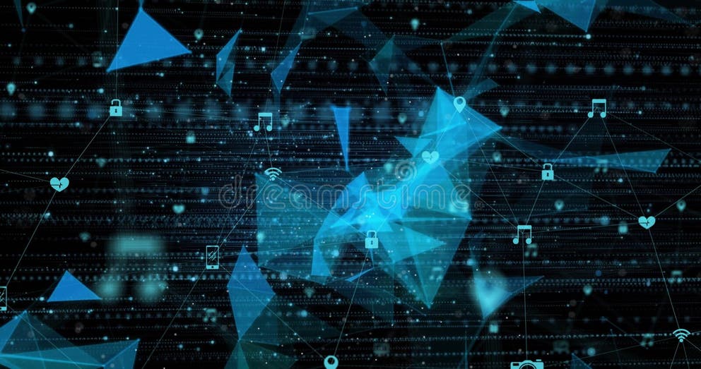Image of Spots and Network of Connections with Icons Over Shapes Stock ...