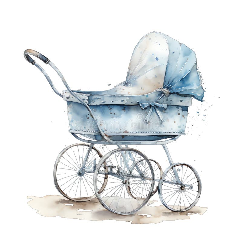 Spring Baby Stroller Watercolor Illustration, Spring Clipart Stock ...