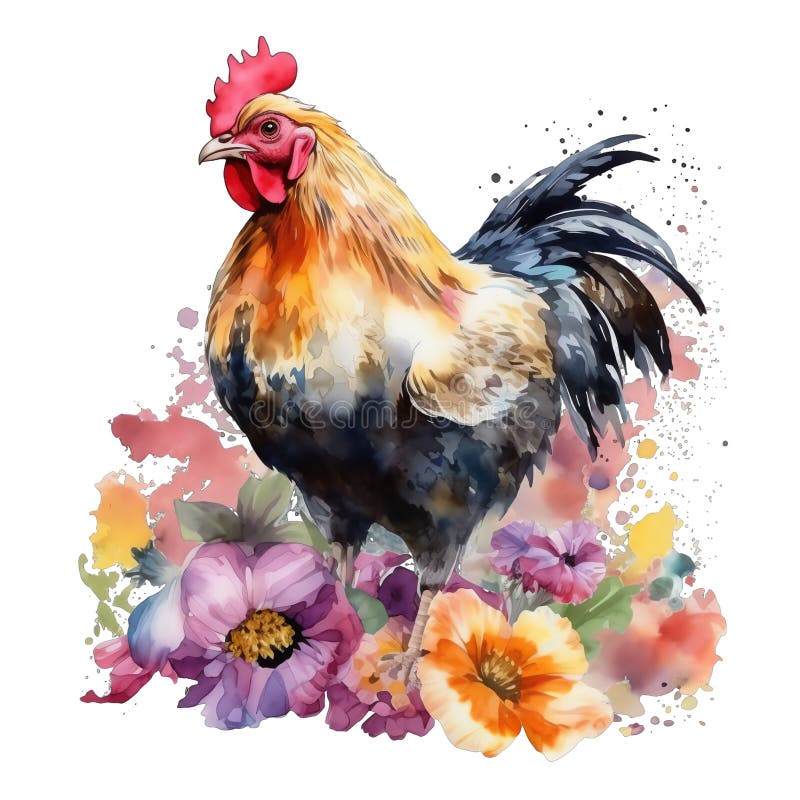 Spring Chicken Floral Watercolor Illustration, Spring Clipart Stock ...
