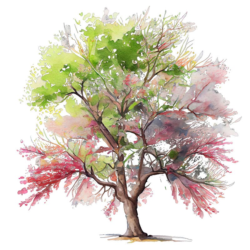 Spring Colorful Tree Watercolor Illustration, Spring Clipart Stock ...