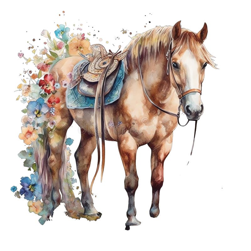 Spring Horse Watercolor Illustration, Spring Clipart Stock Illustration ...